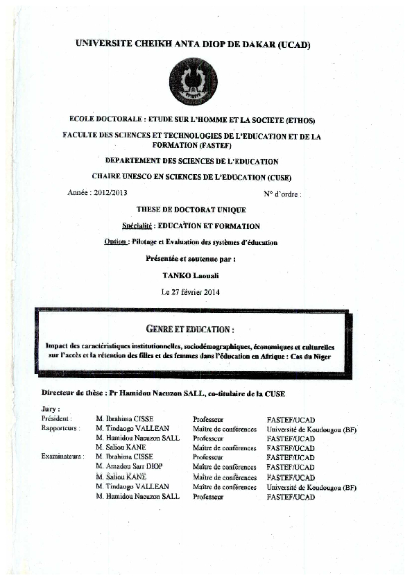 ecole et societe - Fastef - Ucad